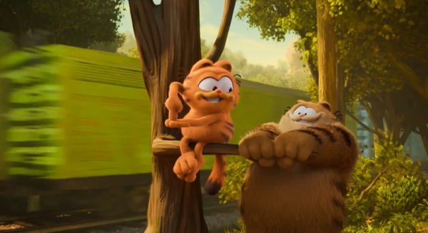 Garfield attempts to board a train in The Garfield Movie clip